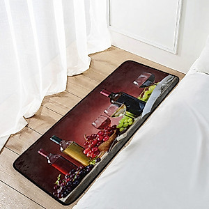 Red White Wine Kitchen Rugs Grapes Fruit Bath Rug Runner Comfort Mat Non-Slip Doormats Carpet for Bathroom Indoor 39" X 20"
