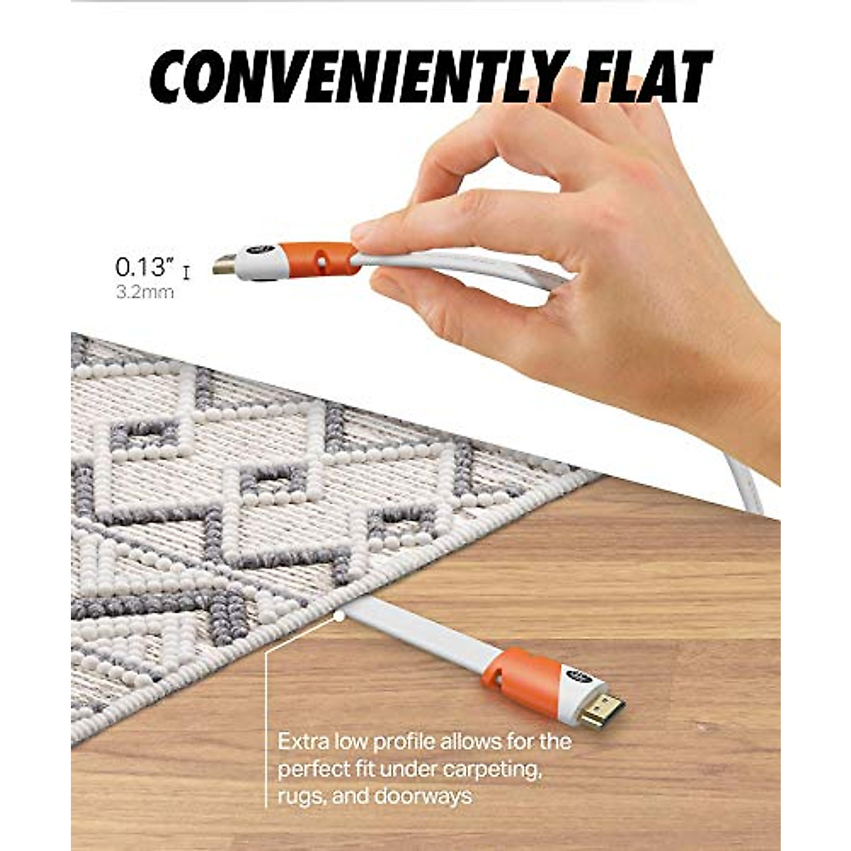 Ultra Clarity Cables Flat HDMI Cable 25ft - High Speed Hdmi Cord - Supports Ethernet 4K 3D 2160p - HDMI Latest Standard - CL3 Rated - 25 Feet