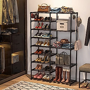 Tribesigns 9 Tiers Shoe Rack, 28-32 Pairs Large Separable Shoe Organzier 9-Tier +5-Tier Metal Boot Shelf with Side Hooks Shoe Tower Space Saving Shoe Storage Cabinet for Entryway Room Organization