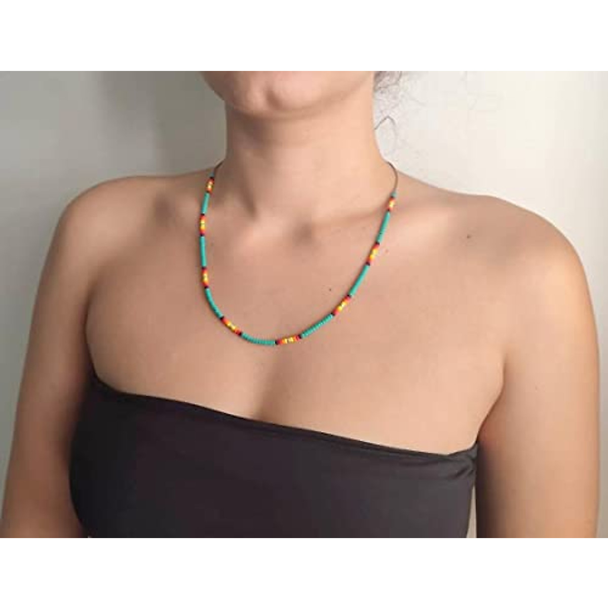 Beaded Choker Necklace for women and Teen Girls, Boho Bohemian Hippie Adjustable Colorful Seed Beads Necklace, Handmade Native American Western Style Jewelry by TRIBES (Turquoise)