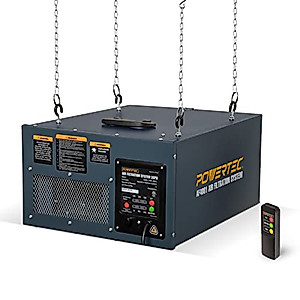 POWERTEC AF4000 Remote Controlled 3-Speed Air Filtration Systems (300/350/400 CFM) Woodworking, Hanging Air Filter for Shop Dust Collectors, Workshop and Garage