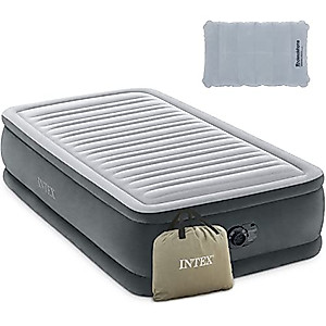Intex Twin Air Mattress with Built in Pump - 18" Dura-Beam Deluxe Comfort Plush Twin Blow Up Mattress with Wholesalehome Inflatable Pillow for Camping, Travel and Home