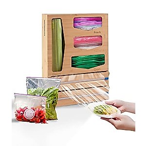 KitchenStamp Ziplock Bag Organizer for Drawer (2023), 6 in 1 Foil and Plastic Wrap Organizer, Compatible with Ziplock, Glad, and Hefty Bags & 12" Aluminum Foil and Plastic Rolls (18.5 x 14.2 x 3.0)