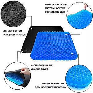 IAC Chair Cushions - Gel Seat Cushion, Office Chair Cushion, Wheelchair Cushions, Sciatica Pain Relief Butt Pillow, Car Cushion Lab, Cooling Seat. with Black Cover Desk Chair Cushion, Absorbs Pressure