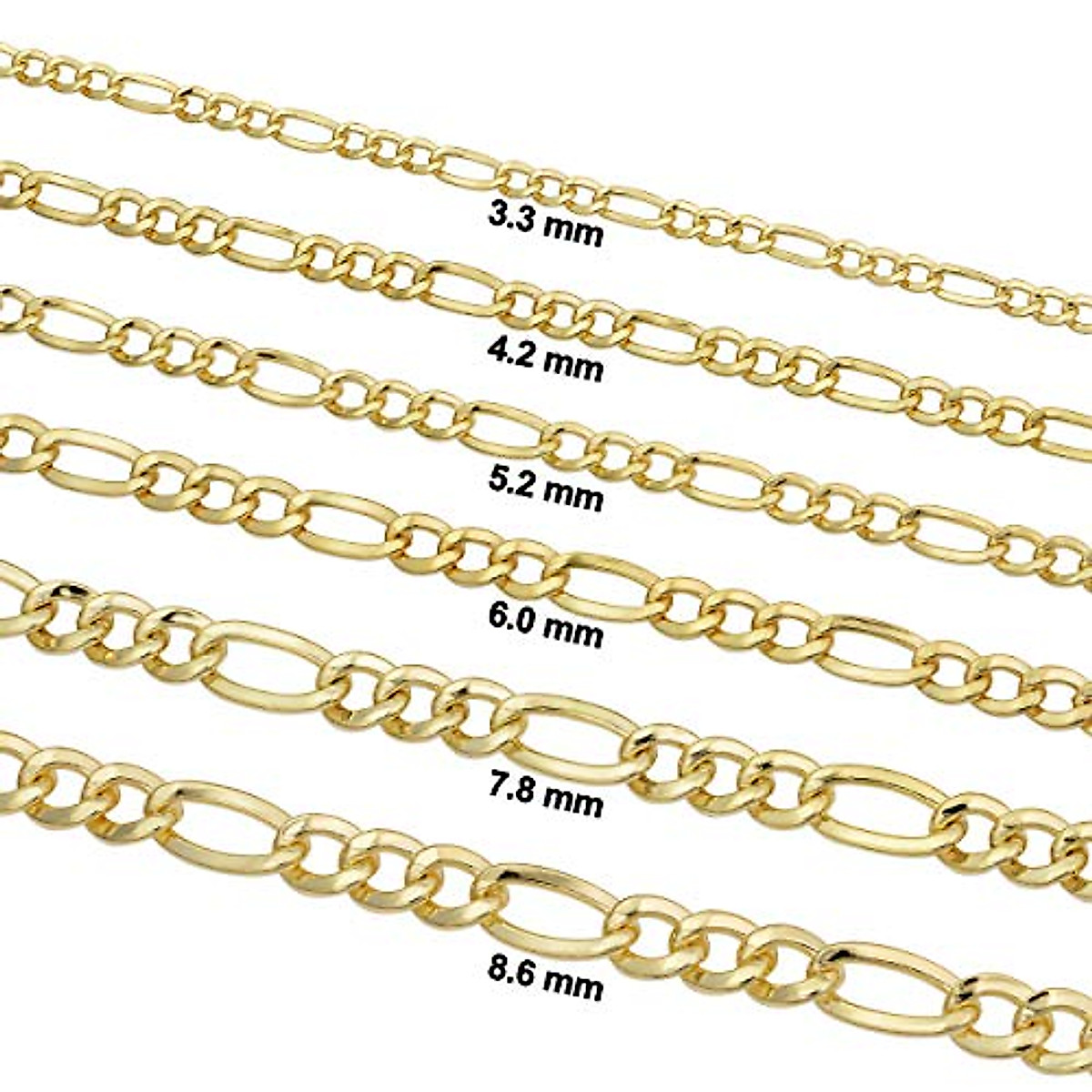 Kooljewelry 14k Yellow Gold Filled Solid Figaro Link Chain Necklace (7.8 mm, 24 inch)