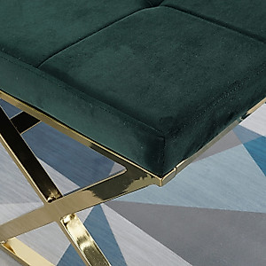 Modern Dining Room Living Room Green Bench with Stainless Steel and Velvet ottaman(Set of 1)
