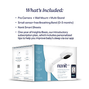 Nanit Pro Complete Monitoring System – Includes Wi-Fi HD Video Camera w/Nightlight and Night Vision, Multi-Stand, Smart Sheets & Breathing Wear Band - Tracks Infant Sleep, Breathing Motion, & Height
