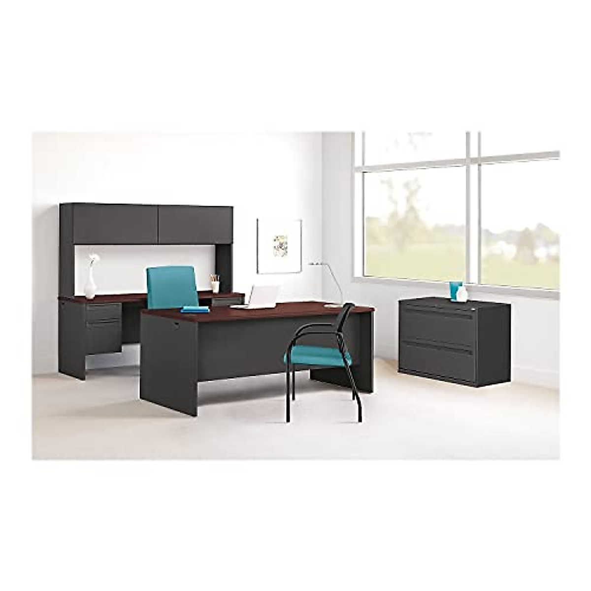 HON 38180Ns 38000 Series Double Pedestal Desk, 72W X 36D X 29-1/2H, Mahogany/Charcoal