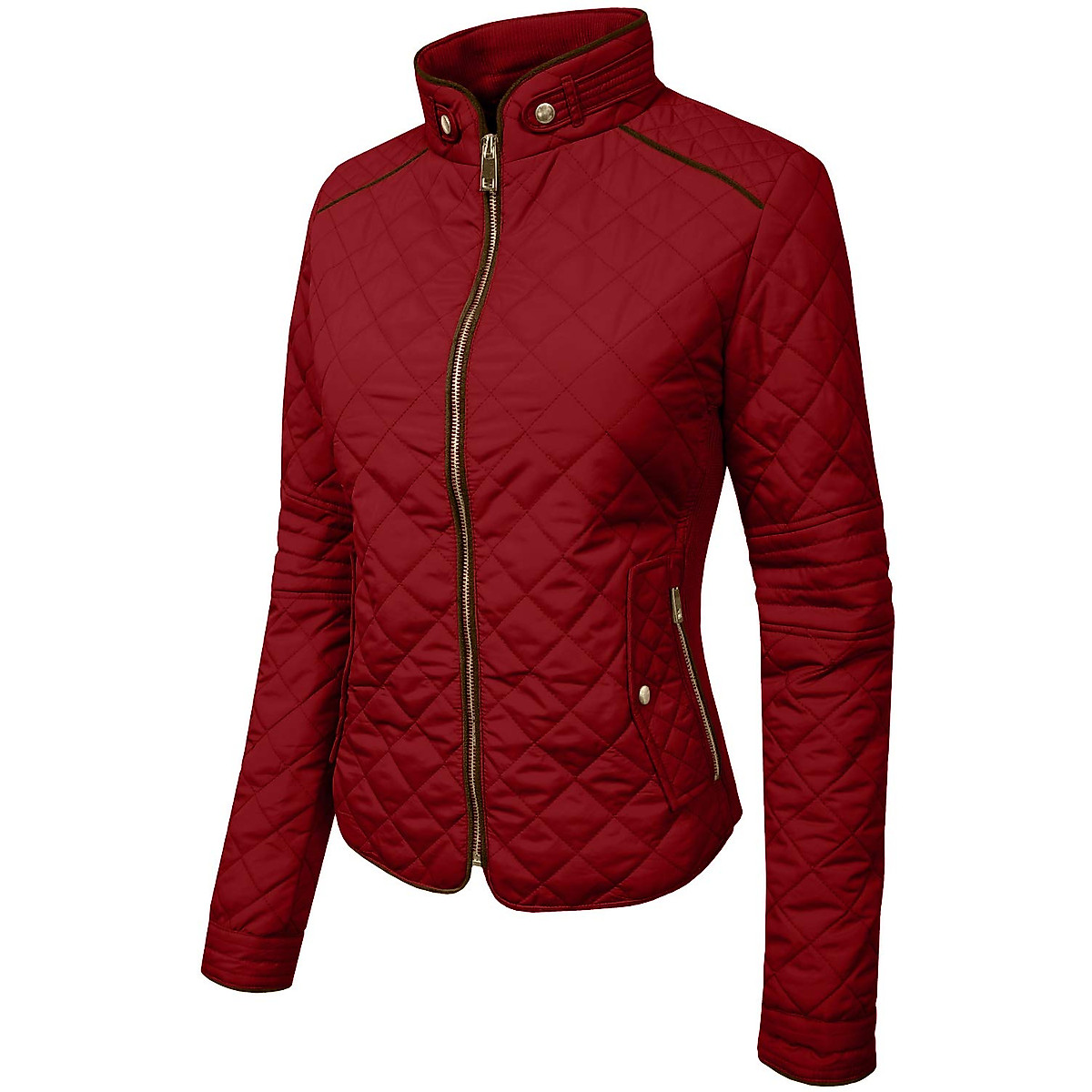 NE PEOPLE Womens Lightweight Quilted Zip Jacket, NEWJ22-BURGUNDY, Small