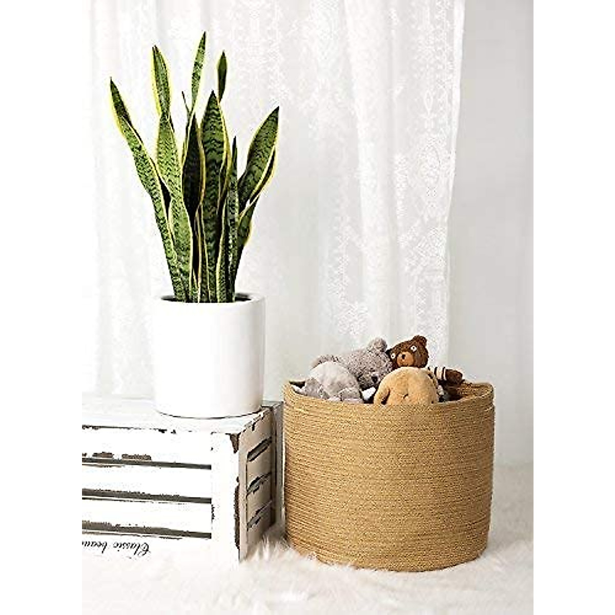 Goodpick Boho Jute Rope Storage Basket with Handles (Set of 2)