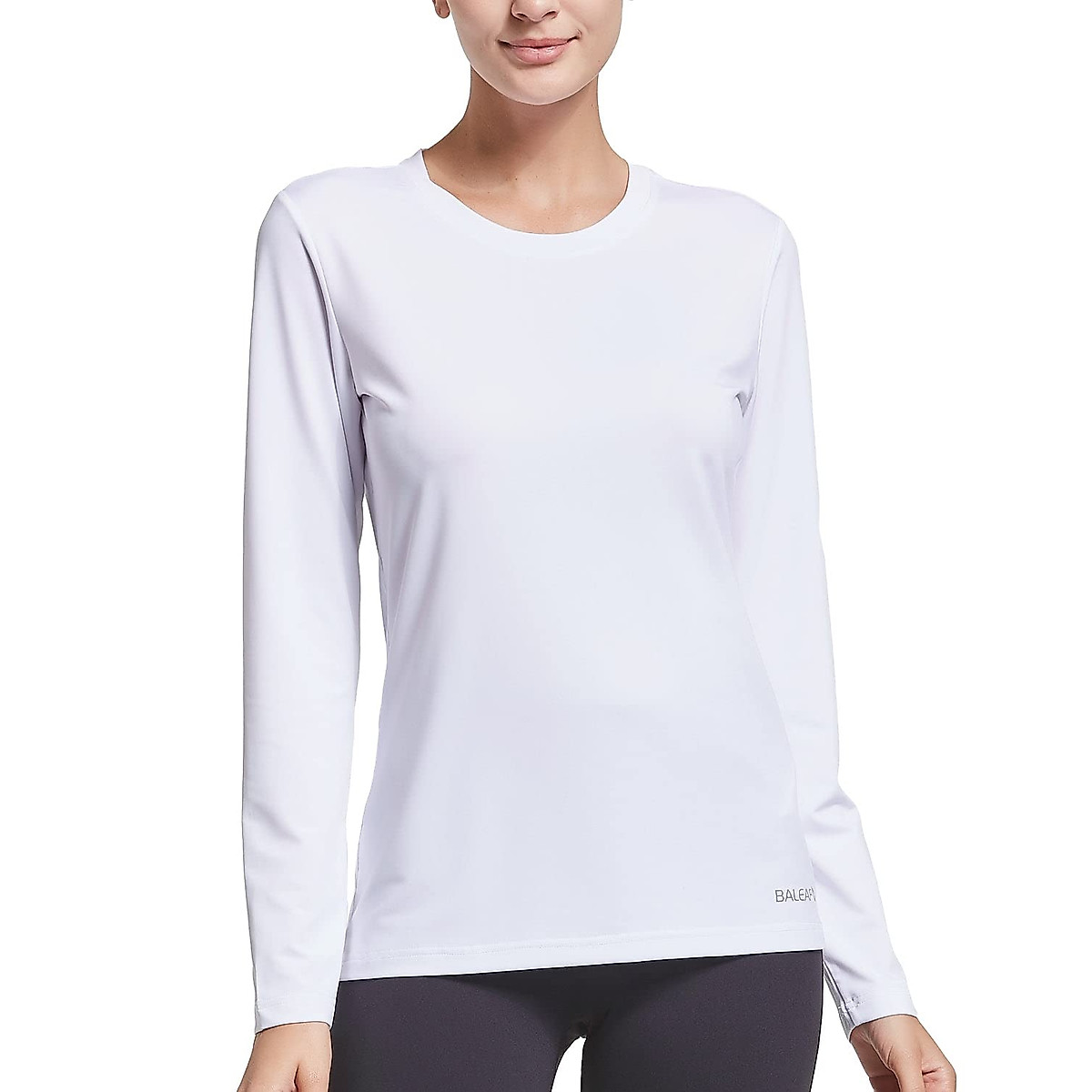 BALEAF Women's Long Sleeve Workout Tops Moisture Wicking Running Athletic Activewear UPF Tops Lightweight Soft White Size XS