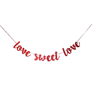 Starsgarden Glitter Red Love Sweet Love Banner Hanging Garland -Perfect Decoration for Bridal Shower, Engagement, Bachelorette, Wedding Party(Red Sweet Love)