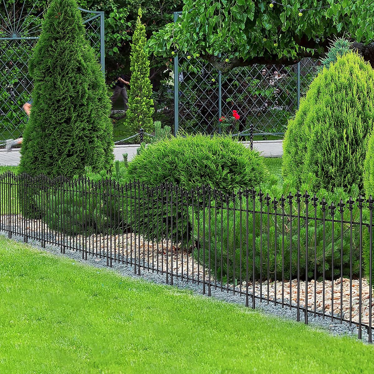 OUSHENG 10 Pack Decorative Garden Fence, Total 10ft(L) x 24in(H) Animal Barrier Border, Rustproof Metal Wire Section Edging Fencing Panel for Outdoor Patio Garden Yard