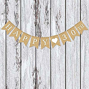 Happy 30th Birthday Banner Burlap Durable 30th Birthday Anniversary Decorations Bunting Garland Backdrop for Him Men Her