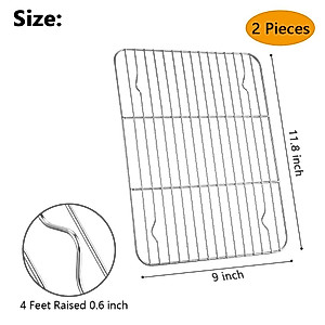 Baking Cooling Racks Set of 2, Stainless Steel Cooling Rack, Cookie Racks, Rectangle 9" x 11.8", Fit Quarter Sheet Pan, Cooking Racks for Toaster Oven, Frying, Roasting - Oven & Dishwasher Safe
