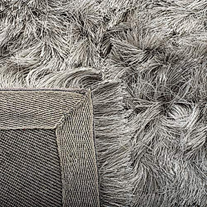 SAFAVIEH Ocean Shag Collection 9' x 12' Light Grey OCG101F Handmade Solid 2.4-inch Extra Thick Area Rug