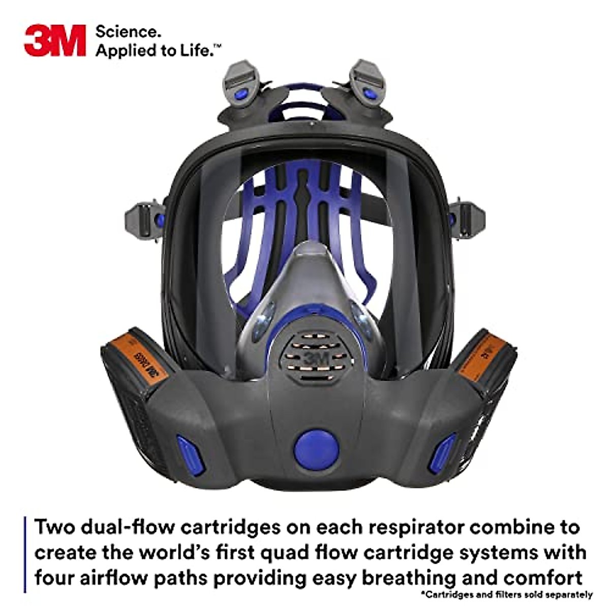 3M Secure Click Full Face Reusable Respirator with Large Lens, Speaking Diaphragm and Push Button Seal Check, FF-802, Painting, Sanding, Chemical Clean-up, Sawing, Medium