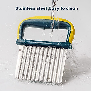 Crinkle Cutter Knife, Potatoes Crinkle Fry Cut and Vegetable Cutter for Veggies, Stainless Steel Carrot Slicer（Yellow）