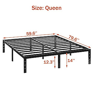 zunatu 14-Inch Metal Bed Frame Platform Heavy Duty Sturdy Foundation with Storage Space Squeak Resistant Easy Assembly,NO Box Spring Needed, Queen