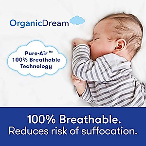 Organic Dream Crib and Toddler Mattress - 100% Breathable Proven to Reduce Suffocation Risk, 100% Washable Cover, Baby + Toddler Bed, GREENGUARD Certified, Hypoallergenic - Deluxe 5"- White