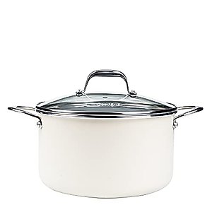Goodful Ceramic Nonstick 6 Quart Stock Pot, Dishwasher Safe Pots and Pans, Comfort Grip Stainless Steel Handle, Made without PFOA, Cream