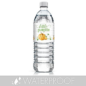 Orange Little Pumpkin Baby Shower Water Bottle Labels - Autumn Waterproof Bottle Wrappers - 24 Count - Fall Unisex Pumpkin Patch Theme