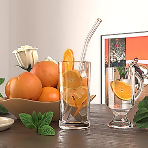 6 PCS Reusable Glass Drinking Straw, Replacement Straw 7.88'' x 8MM Clear Practical Straw for 20/30/32oz Tumblers Smoothie Straws 3 Straight 3 Bent with 1 Cleaning Brush for Coffee Tea Juice Milkshake