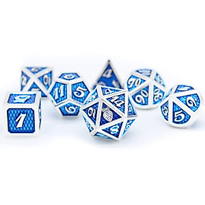 HEIMDALLR Metal DND Dice Set 7 pcs - Dragonhide Design, 16mm Size, Logo on D20; Metal Dice Set & Dice Box; D&D Dice Set D&D (Dungeons and Dragons Dice Set) - Jormungandr Series (Frosteater)