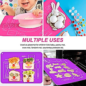 Kids Silicone Placemats, Baby Montessori Placemats for Kids Toddler Children Reusable Non-Slip Table Setting Mats for Restaurant (Purple/Rose Red)