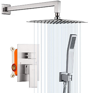 Gappo Shower System Brushed Nickel Wall Mounted High Pressure 10 Inch Rain Shower Head System Rainfall Shower Faucet Shower Combo Set with Handheld Rough-in Valve Included