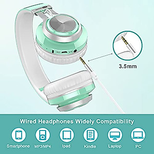 BASEMAN Wireless Headphones Over Ear, Long Battery Life Deep Bass Bluetooth Headphones with Microphone Wireless and Wired Headset for Computer iPhone Teens Girls Women School Travel - Green