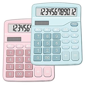 Calculators, Splaks 2 Pack Standard Functional Desktop Calculators Sola and AA Battery Dual Power Electronic Basic Calculator with 12-Digit Large Display for Office, Home, School (1 Blue & 1 Pink)