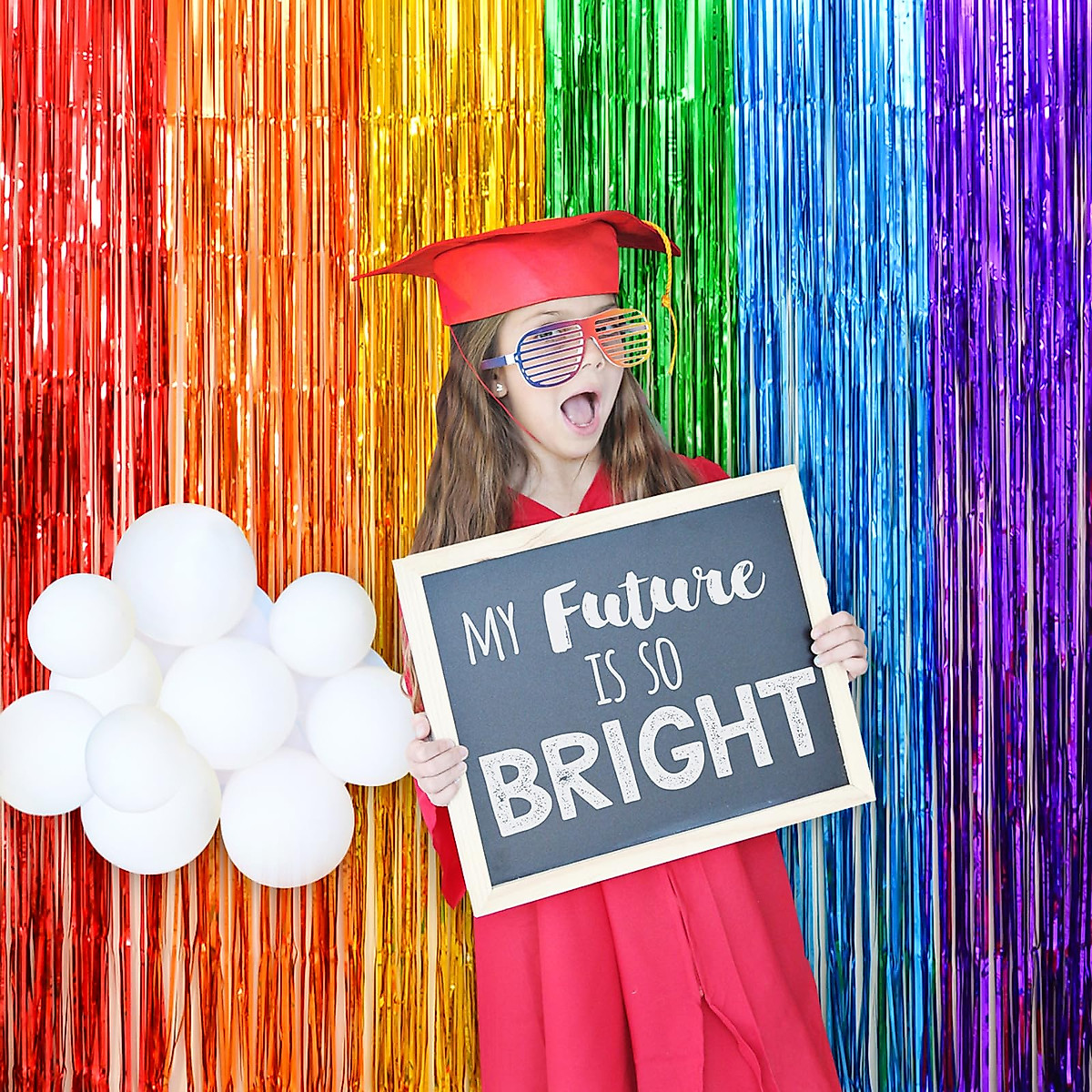 LOLStar Rainbow Foil Fringe Curtains, 2 Pack Rainbow Party Decorations 3.3x6.6ft Tinsel Metallic Streamers Holiday Photo Booth Props Backdrop for Birthday Wedding Engagement Bridal Shower Unicorn