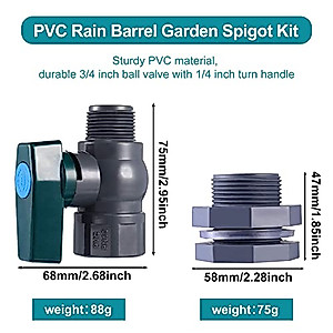 Rain Barrel Diverter Kit, Water Barrel Spigot 3/4 PVC Fittings Ball Valve with Hose Faucet Adapter for Water Tanks, Aquariums, Tubs, Pools, Garden Barrels