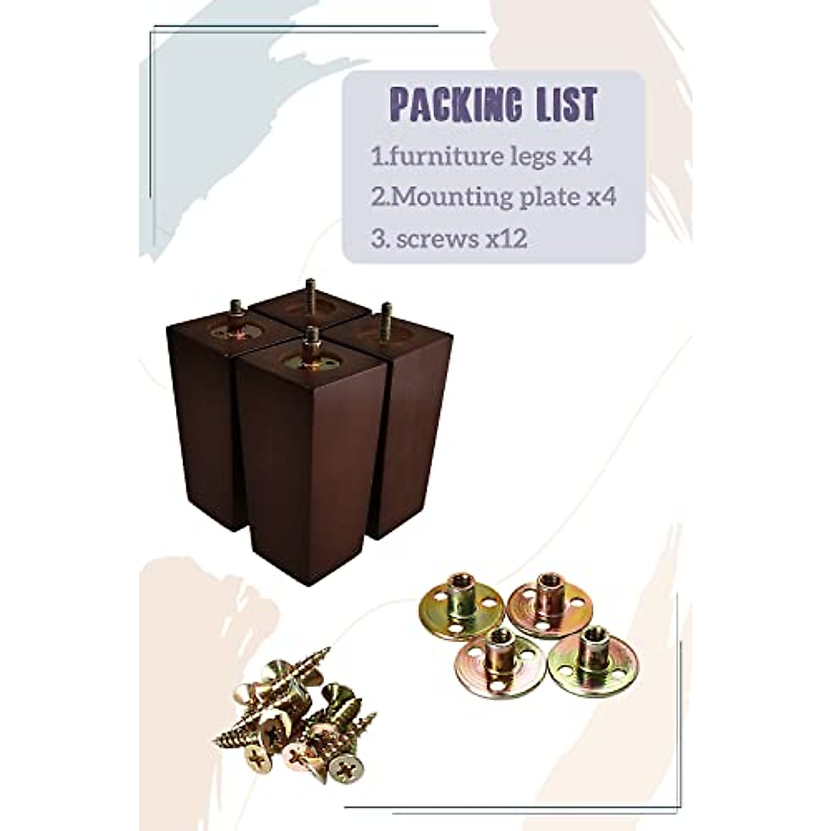 6 Inch Wooden Sofa Legs Set of 4, Brown Square Wood Furniture Feet Couch Legs, Mid Century Modern Dresser Replacement Feet for Chair Cabinet Armchair Recliner Table Or Home DIY Projects Bun Feet