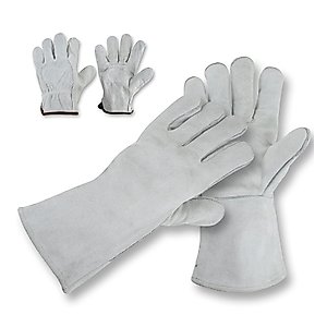 MUJICALA Cowhide Leather Welding Gloves,Heat/Fire Resistant/Heavy-Duty Durable, Safety Work glove Mitts for Forge,Tig Welder,Mig,Stick,Animal handling,2 Pair (GRAY)