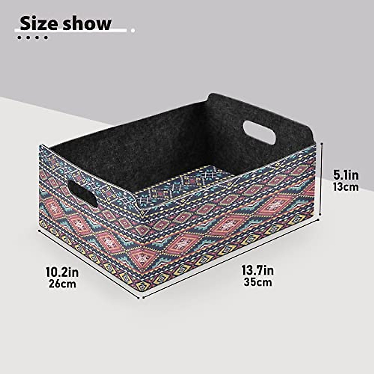 Kigai Aztec Storage Bins with Handles Felt Fabric Collapsible Storage Basket Organizer Drawers Storage Boxes for Shelf Closet Bedroom (14x5x10Inch)