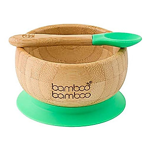 bamboo bamboo ® Suction Bowl for Baby – Bamboo Baby Bowl and Spoon Set with Removable Silicone Suction Cup for Kids | 11.8oz | Non-Toxic | Cool to The Touch | Ideal for Baby-Led Weaning (Green)