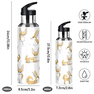 Dussdil Cute Fennec Fox Water Bottle Kid's Vacuum Insulated Tumblers Stainless Steel Cup BPA Free with Handle Straw Lid for Boys Girls Gifts 20 Oz