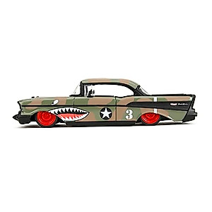 Big Time Muscle 1:24 1957 Chevrolet Bel Air Die-Cast Car, Toys for Kids and Adults(Army Green)