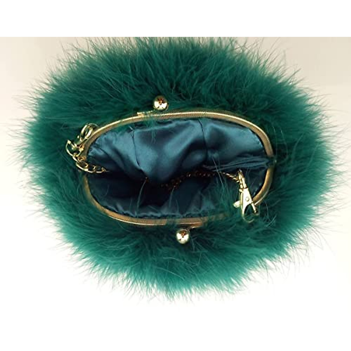 Flada Women's Faux Fluffy Feather Round Clutch Shoulder Bag, Black, Medium