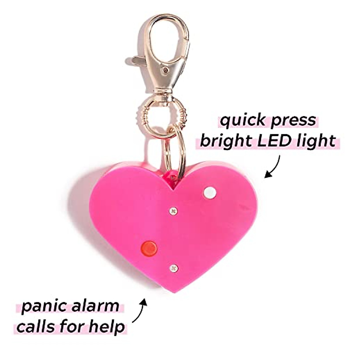 Super-Cute Personal Safety Alarm - 115 Decibel Self Defense Panic Alarm with LED Light & Keychain Clip - Pink Glitter Heart, 1 Count