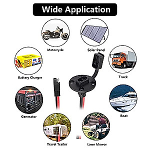 CERRXIAN 0.3m 10awg SAE Mount Panel Solar Socket Sidewall Port Cable & 0.3m 10awg SAE 2 PIN Connector Extension Cable with O Ring(2-Pack)(1a-2a)