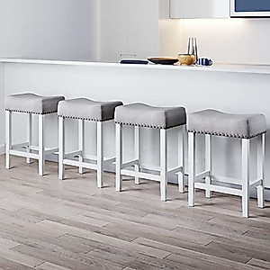 Nathan James Hylie Nailhead Wood Pub-Height Kitchen Counter Bar Stool 24", Gray/White