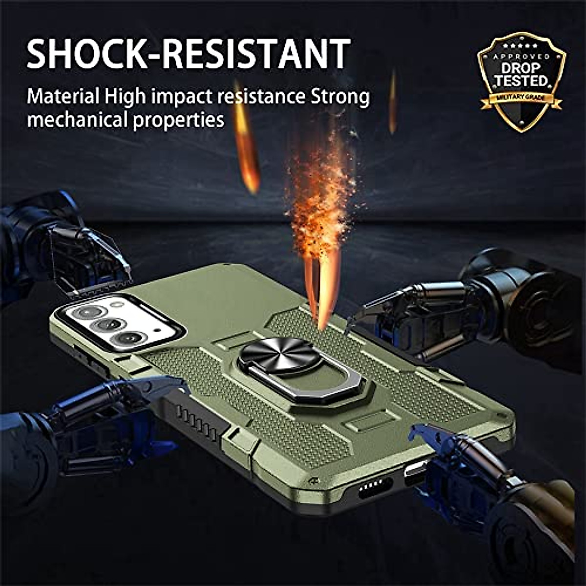 CCSmall for Samsung Galaxy Note20 Case with Metal Ring Kickstand for Women & Men, Heavy-Duty Protection Shockproof Bumper Cover Case for Samsung Galaxy Note 20 TY Green