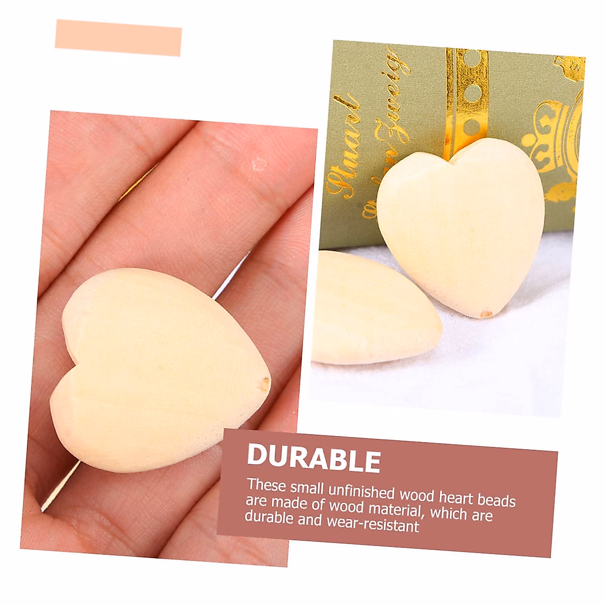 SHOWERORO 50pcs Wood Heart Beads Decoration Heart Shape DIY Bracelet Beads Valentine's Day Craft Materials