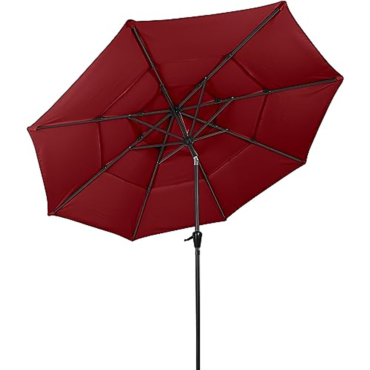 Pure Garden 10 ft Patio Umbrella - 3-Tiered Sunshade with Push Button Tilt and Easy-Open Crank - Outdoor Umbrella for Deck, Yard, or Pool (Red)