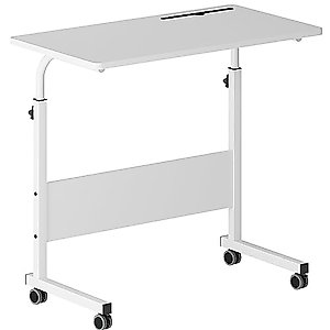 DlandHome Rolling Desk Adjustable Standing Desk, Mobile Side Table 31.4 Inches w/Wheels Adjustable C Table Movable Portable Laptop Computer Stand for Bed Sofa,White