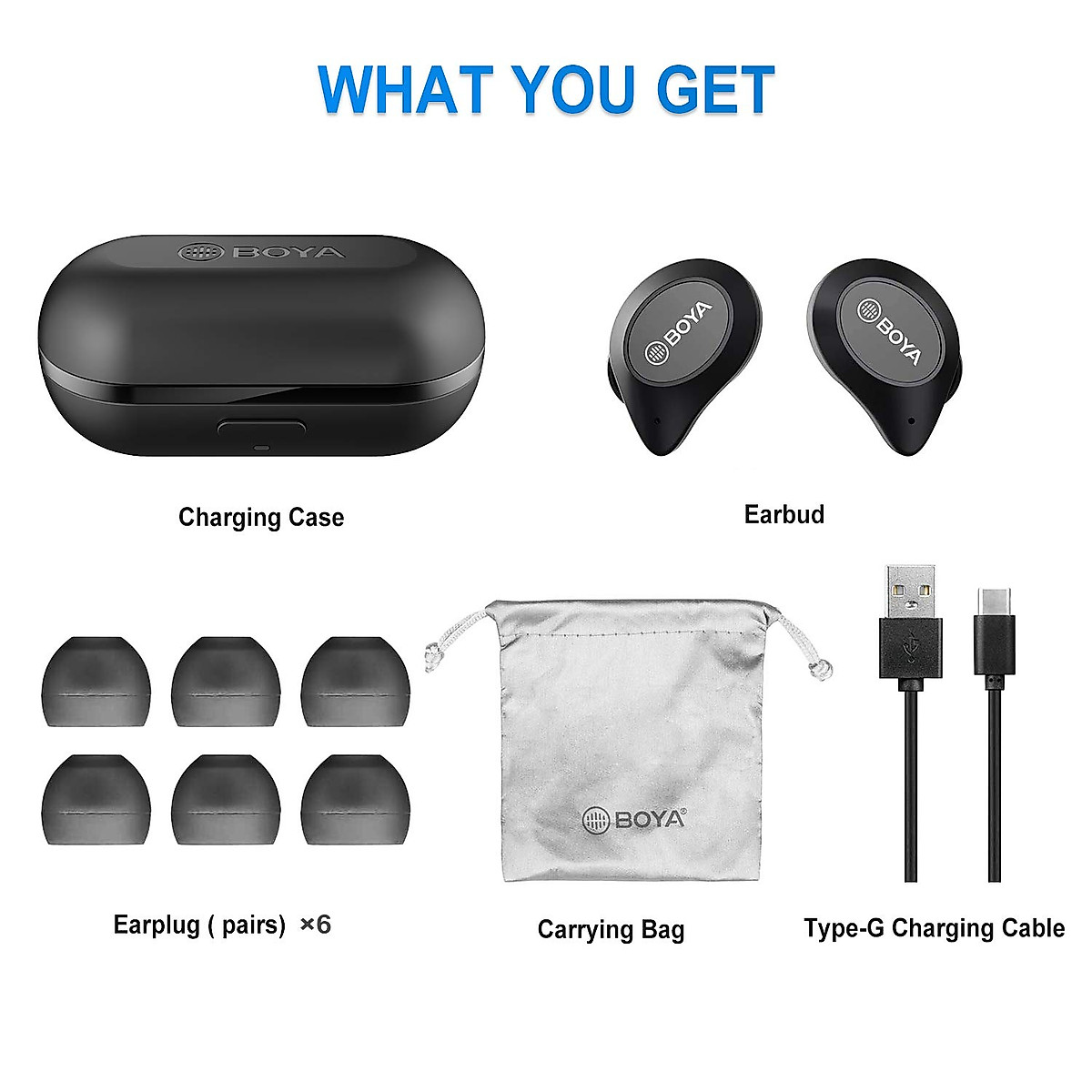 BOYA Wireless Bluetooth Earbuds Touch Control in-Ear Headphones IP44 Sweatproof Hi-Fi Stereo Earphones Dual Connect Headsets with Charging Case & Duration Playtime Built-in Mic for Phone Calls Music