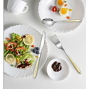 Silverware Set Cutlery Utensil Flatware Food-Grade Stainless Steel Luxury Relief Plating Retro Golden Handle Home Restaurant Small Business,Mirror Finish Tableware 24 Piece Service for 6